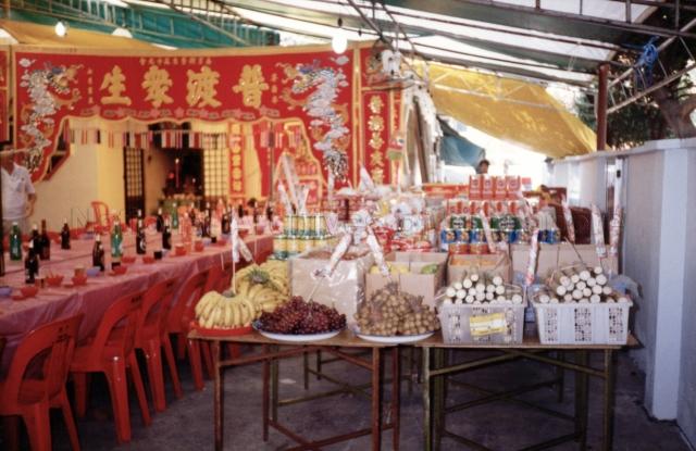 Annual hungry ghost festival prayer with food offering witch