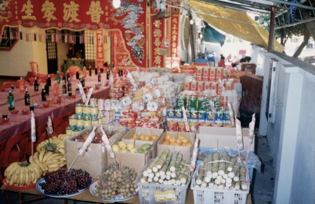 Annual hungry ghost festival prayer with food offering witch