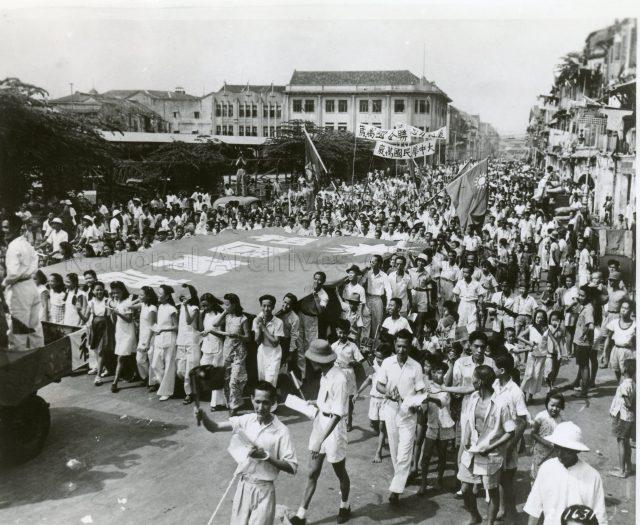Photograph of the World War II victory parade at Cecil