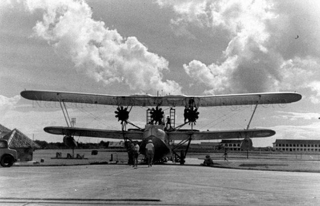 Photograph of the aircraft short Rangoon on land.