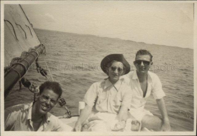 Mike Gorrie with Lady Gimson and Pat Bolshaw on a sailing