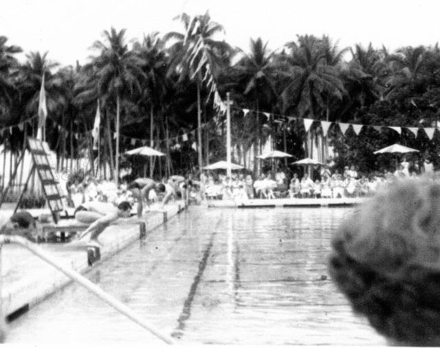 Photograph of the Seletar Swimming Pool with swimmers poised