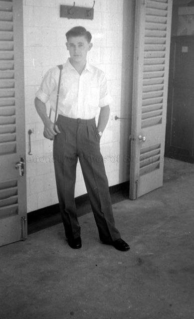 Photograph of Keith Fisher all ready to go to the town.