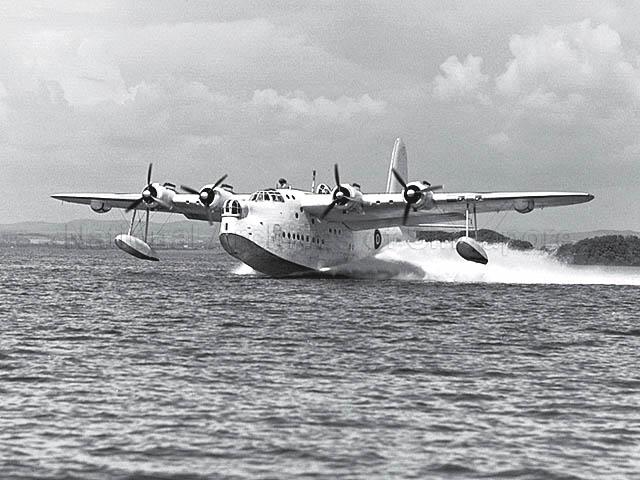 Short Sunderland flying boat preparing for take off