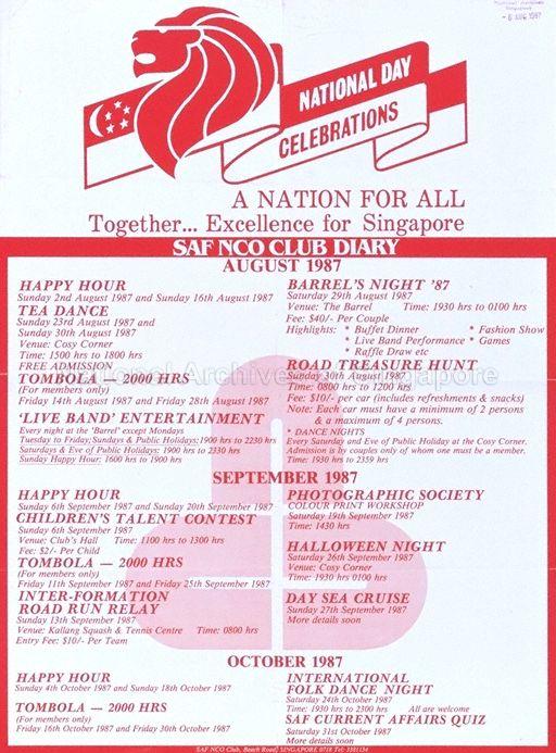 SAF NCO Club Diary Of Events (August, September, October