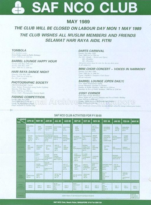 1. SAF NCO Club * April - May 1989. 2. SAF NCO Club