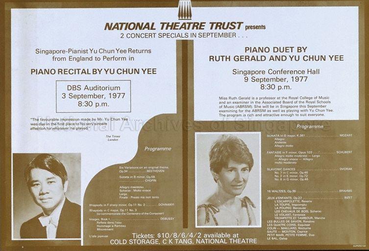 Piano recital by Yu Chun Yee, DBS Auditorium, 3 September