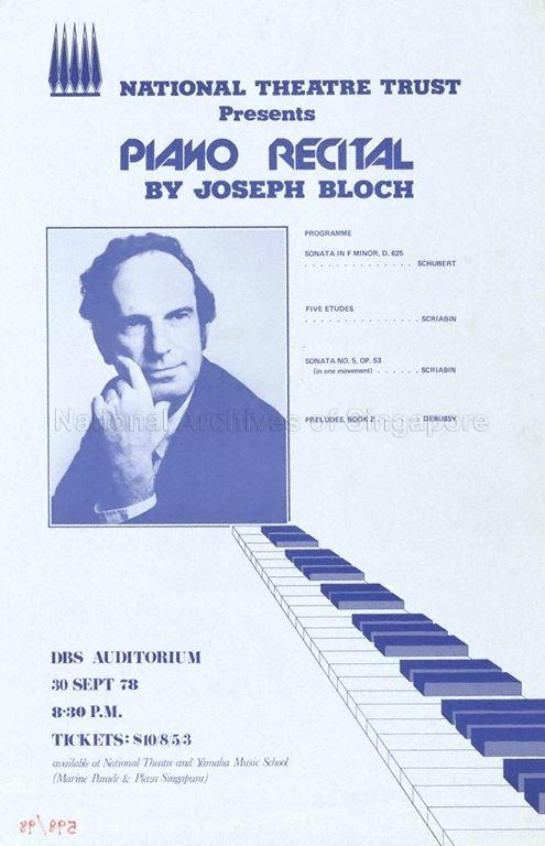 Piano recital by Joseph Bloch : DBS Auditorium, 30 Sept 78