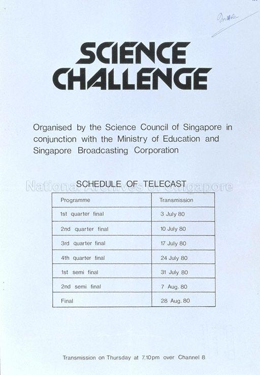 Science challenge : schedule of telecast.