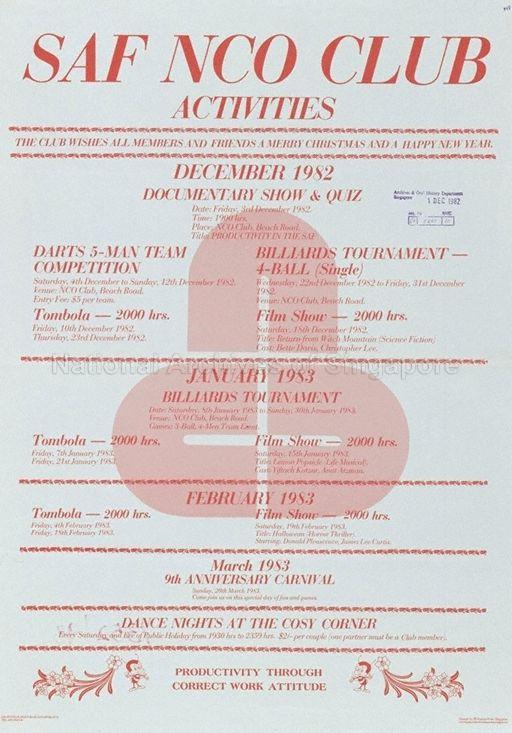 SAF NCO Club : activities [for] December 1982, January 1983