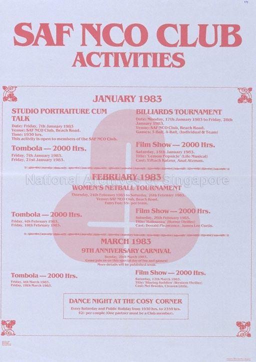 SAF NCO Club : activities [for] January 1983, February 1983