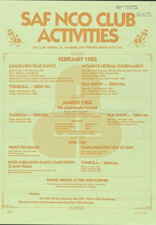 SAF NCO Club : activities [for] February 1983, March 1983