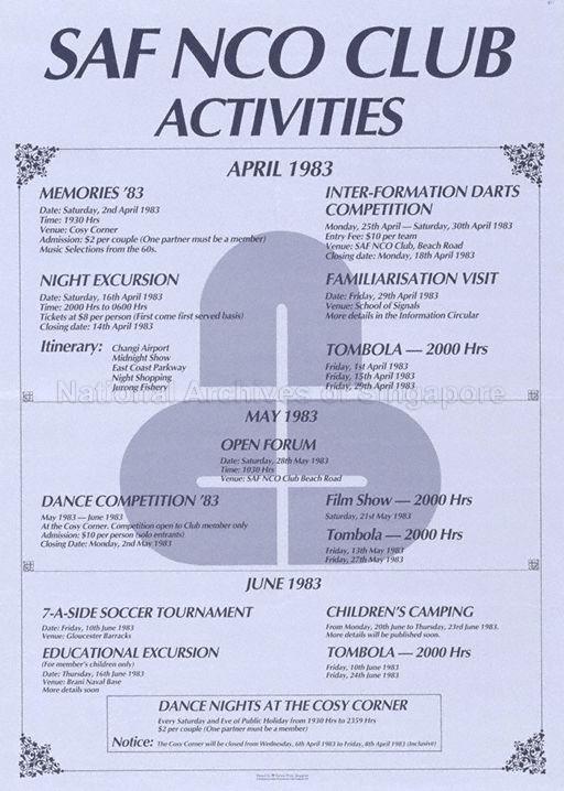 SAF NCO Club : activities [for] April 1983, May 1983 and