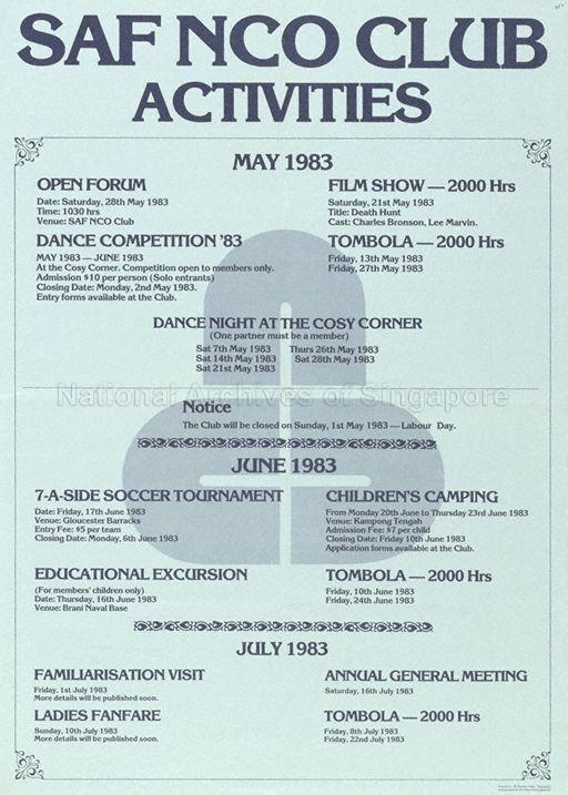 SAF NCO Club : activities [for] May 1983, June 1983 and