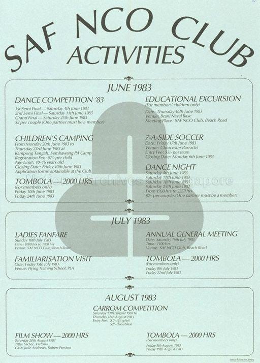 SAF NCO Club : activities [for] June 1983, July 1983 and