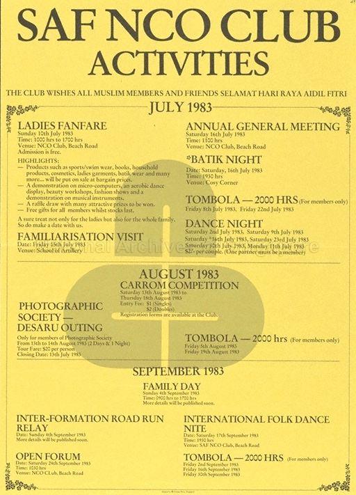 SAF NCO Club : activities [for] July 1983, August 1983 and