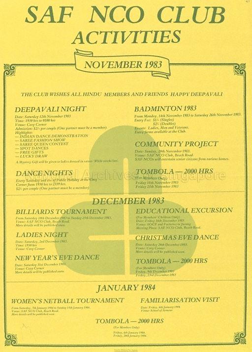 SAF NCO Club : activities [for] November 1983, December