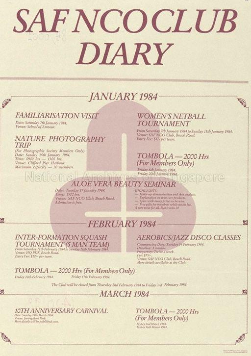 SAF NCO Club diary : January 1984, February 1984, March