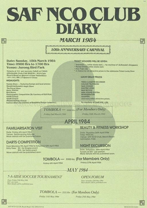SAF NCO Club diary : March 1984, April 1984, May 1984.