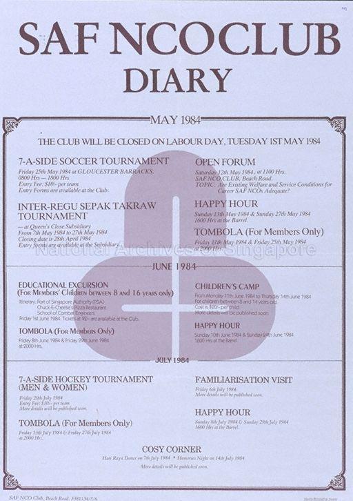 SAF NCO Club diary : May 1984, June 1984, July 1984.