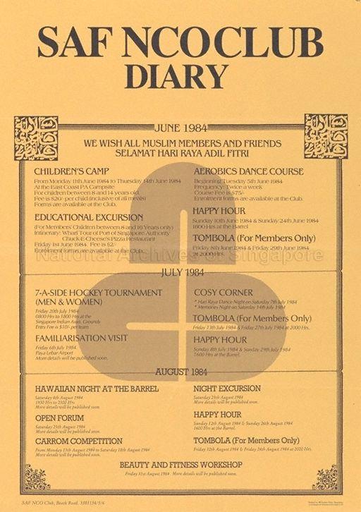 SAF NCO Club diary : June 1984, July 1984, August 1984.