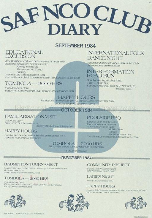 SAF NCO Club diary : September 1984, October 1984,