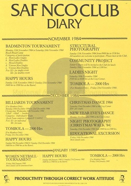 SAF NCO Club diary : November 1984, December 1984,