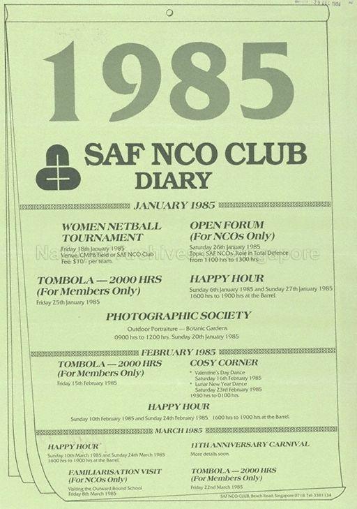 SAF NCO Club diary : January 1985, February 1985, March