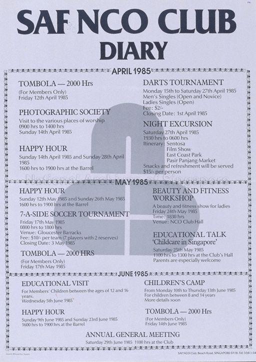SAF NCO Club diary : April 1985, May 1985, June 1985.