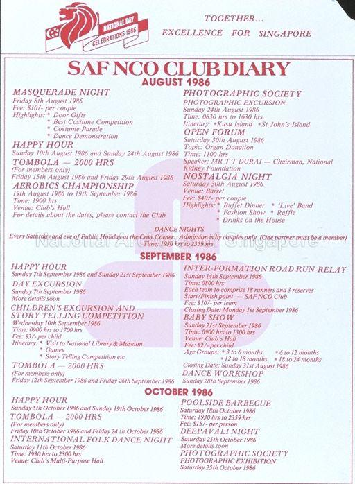 SAF NCO Club diary : August 1986, September 1986, October