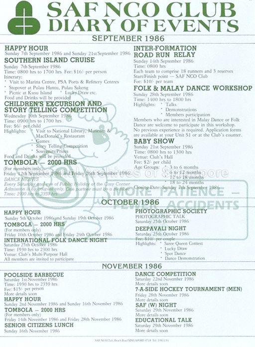 SAF NCO Club diary of events : September 1986, October 1986