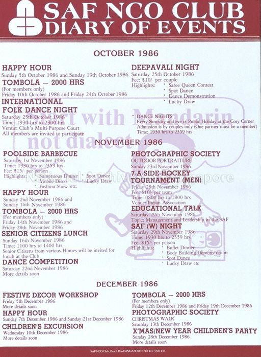 SAF NCO Club diary of events : October 1986, November 1986