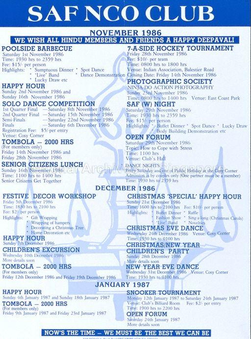 SAF NCO Club [diary] : November 1986, December 1986,