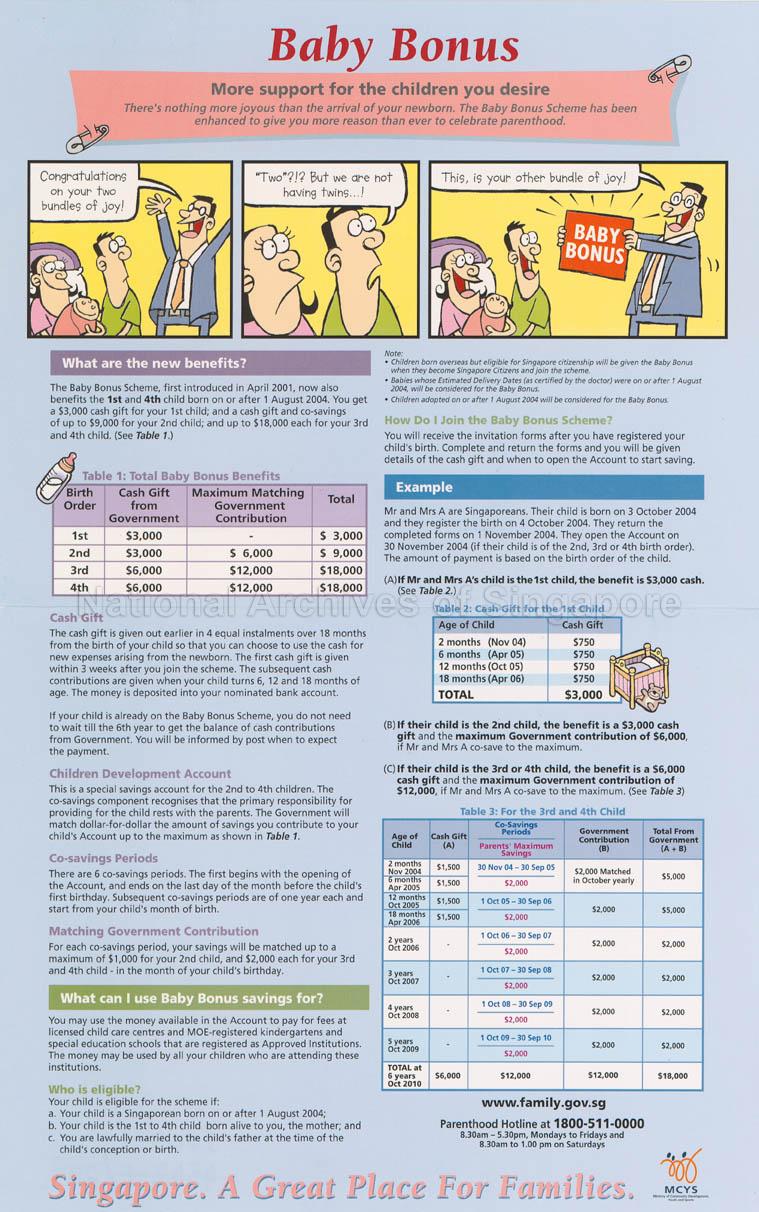 Baby Bonus. Singapore A Great Place for Families.